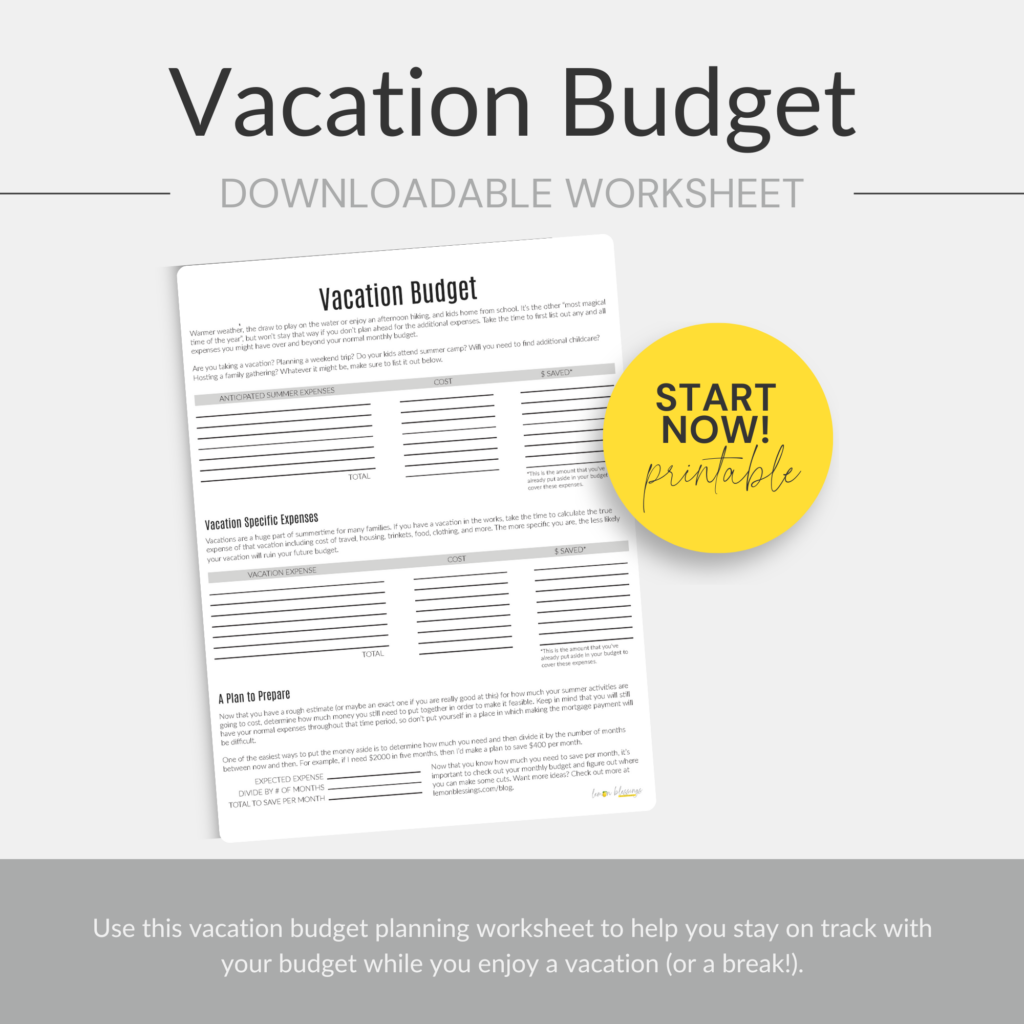 Vacation Budget Planning Worksheet (PDF Download) - Lemon Blessings