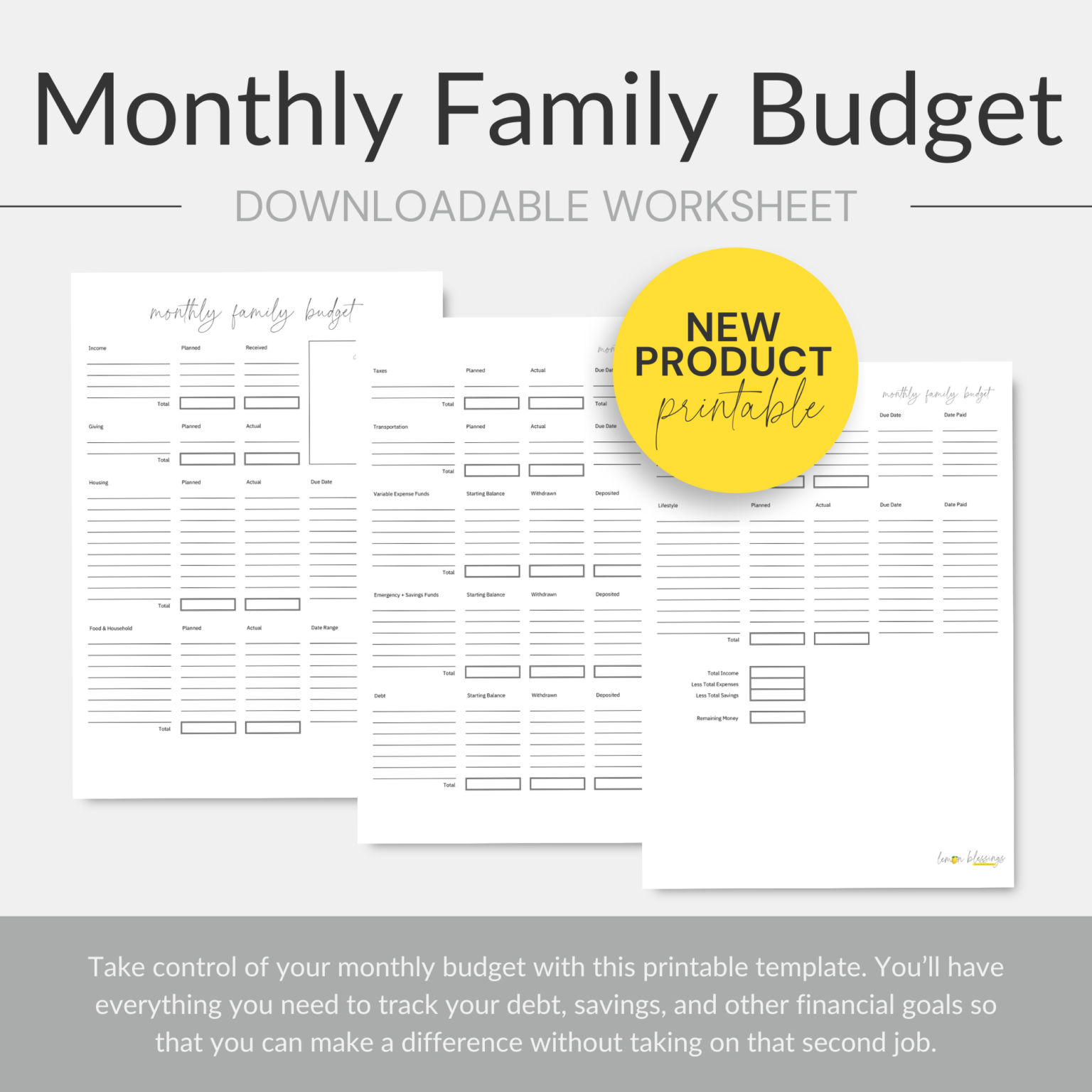 Monthly Family Budget Worksheet - Download - Lemon Blessings